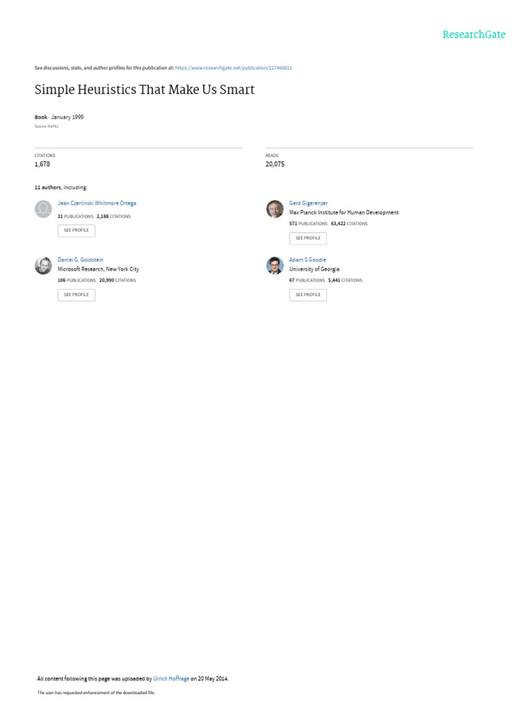 Simple Heuristics That Make Us Smart | PDF | Heuristic | Rationality