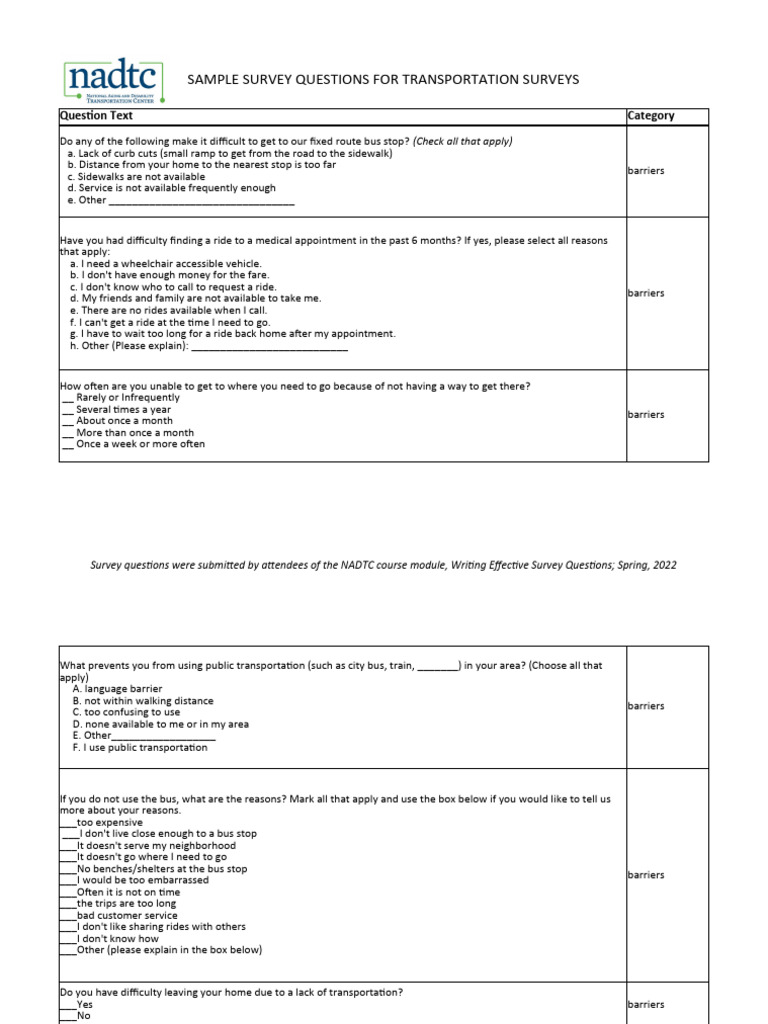 Transportation Survey Questions | PDF | Public Transport | Bus