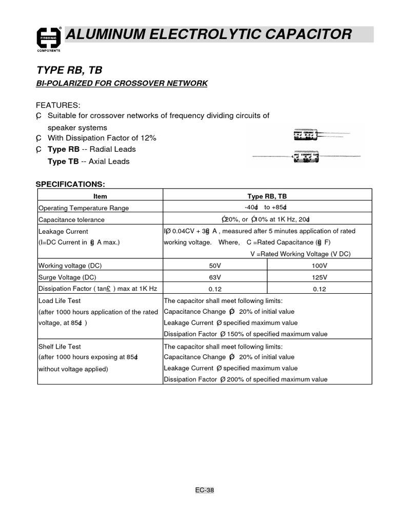 Cosonic [bi-polar radial-axial] RB-TB Series | PDF | Capacitor | Electronics