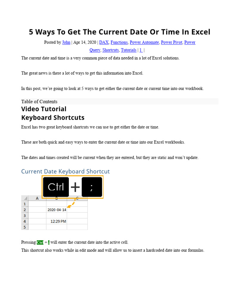 5 Ways To Get The Current Date or Time in Excel | PDF | Microsoft Excel ...