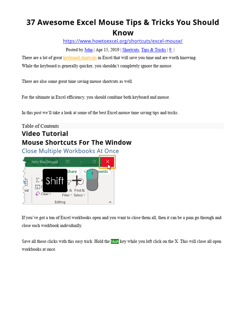 37 Awesome Excel Mouse Tips & Tricks You Should Know | PDF | Software ...