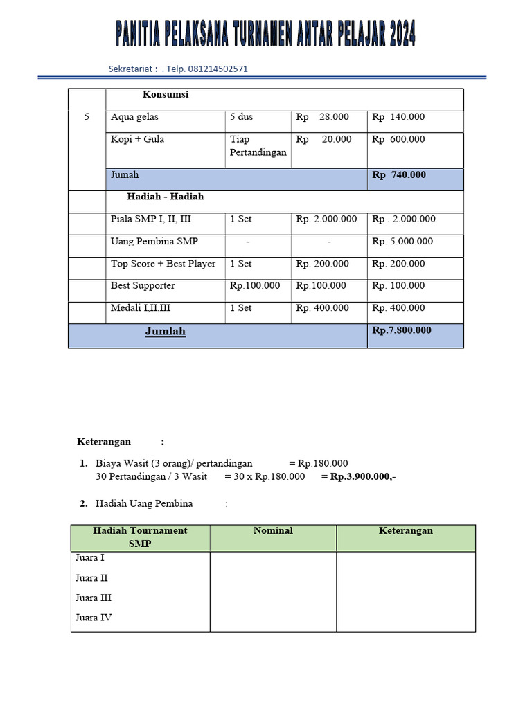 Anggaran Polgas Cup 2024 | PDF