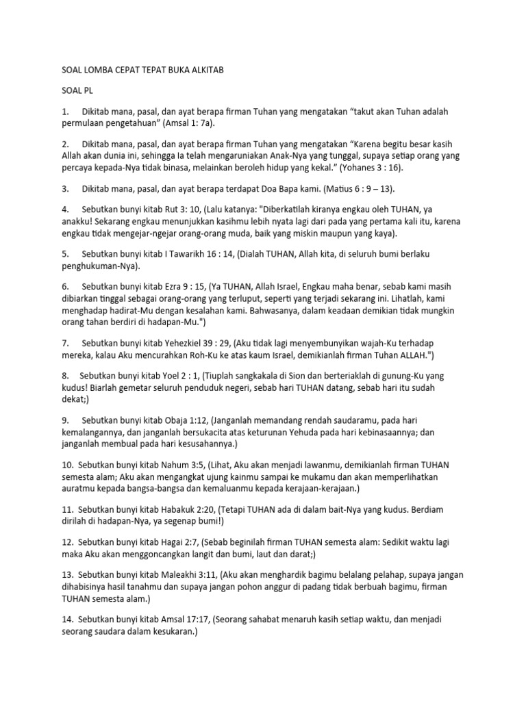 Soal Lomba Cepat Tepat Buka Alkitab | PDF