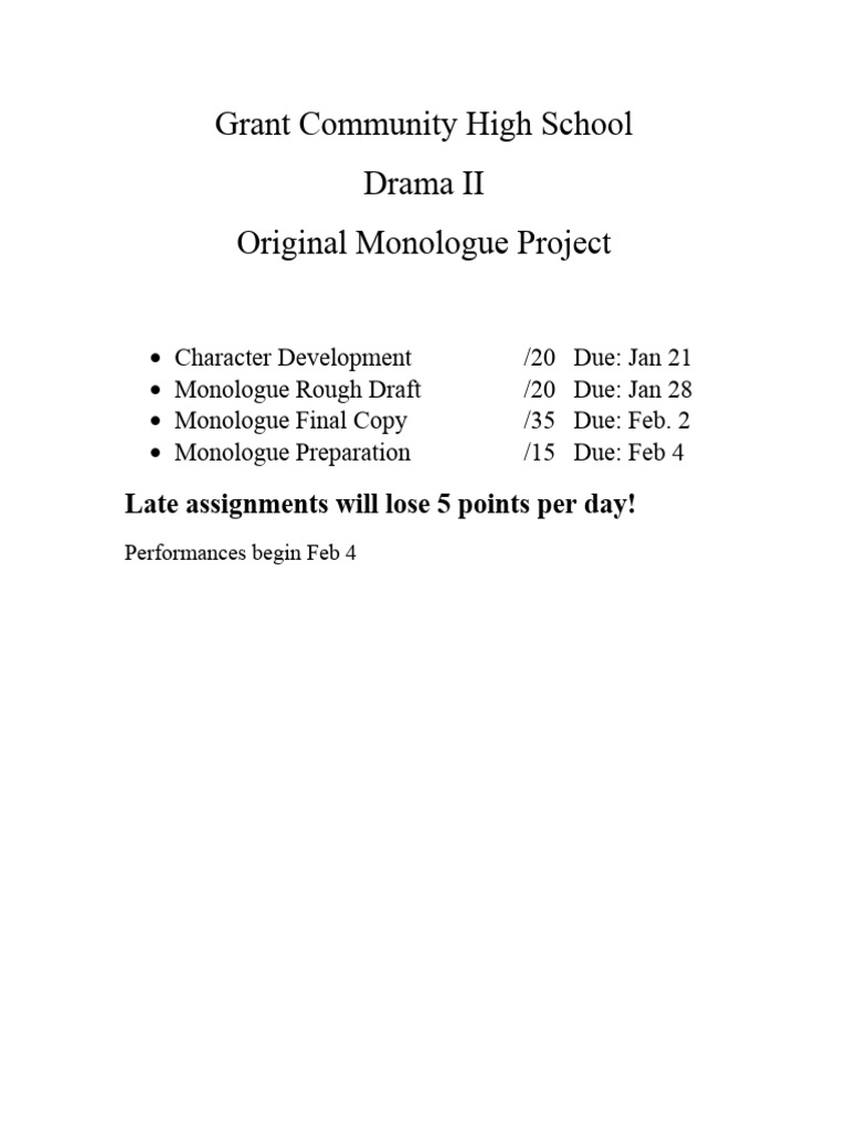 Orginal Monologue Assignment | PDF | Monologue