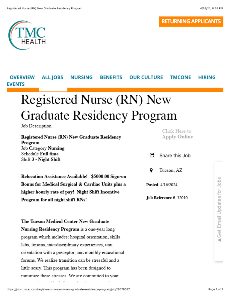 tmc new grad rn | PDF | Nursing | Residency (Medicine)
