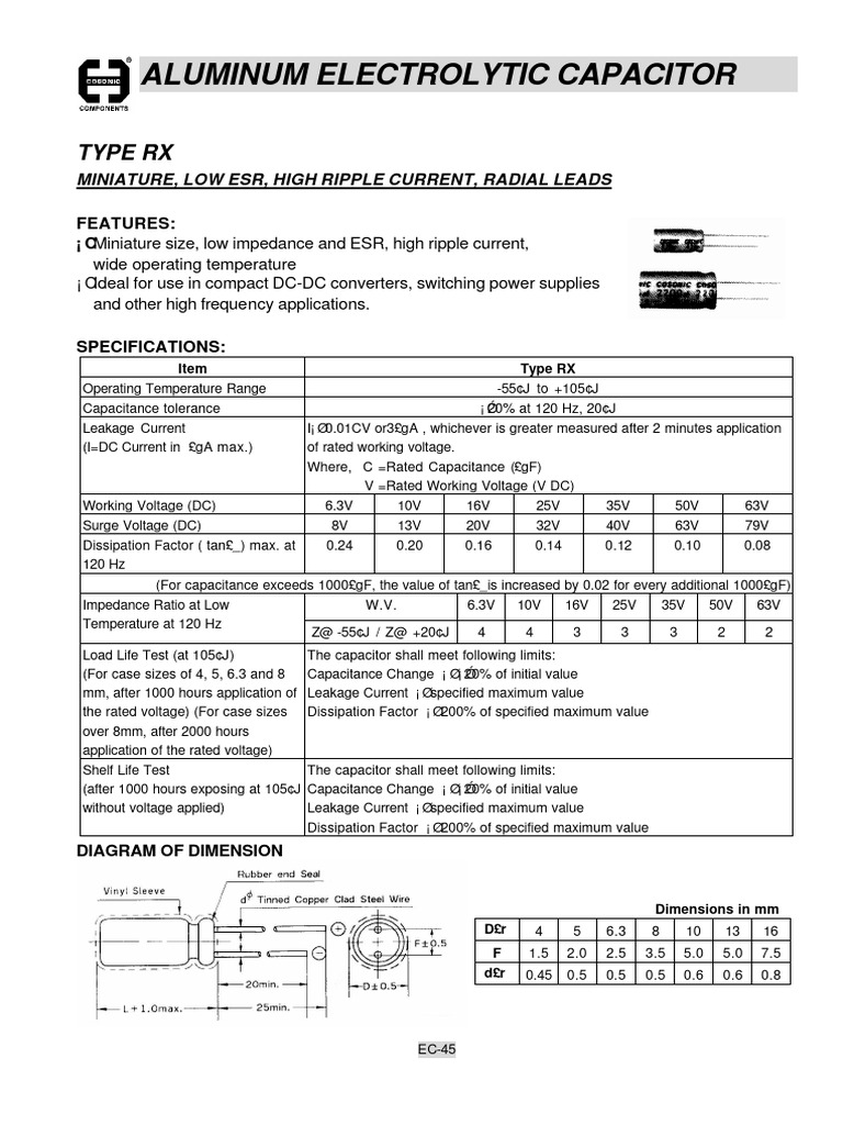 Cosonic (Radial Thru-Hole) RX Series | PDF | Capacitor | Computer Engineering