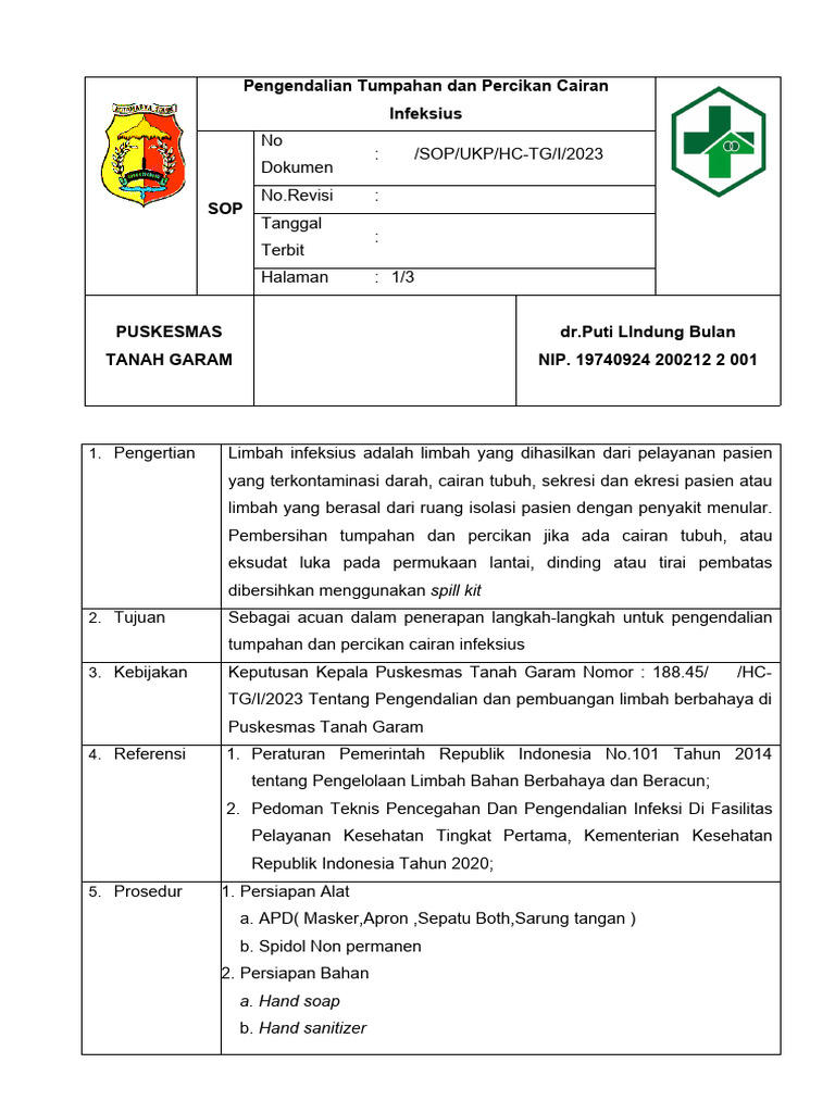 SOP Tumpahan Limbah Infeksius OK | PDF