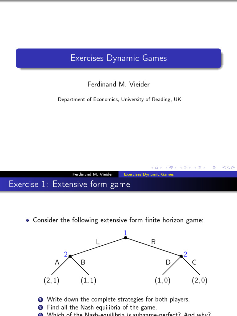 Dynamic Game Exercises and Solutions | PDF | Economic Equilibrium ...