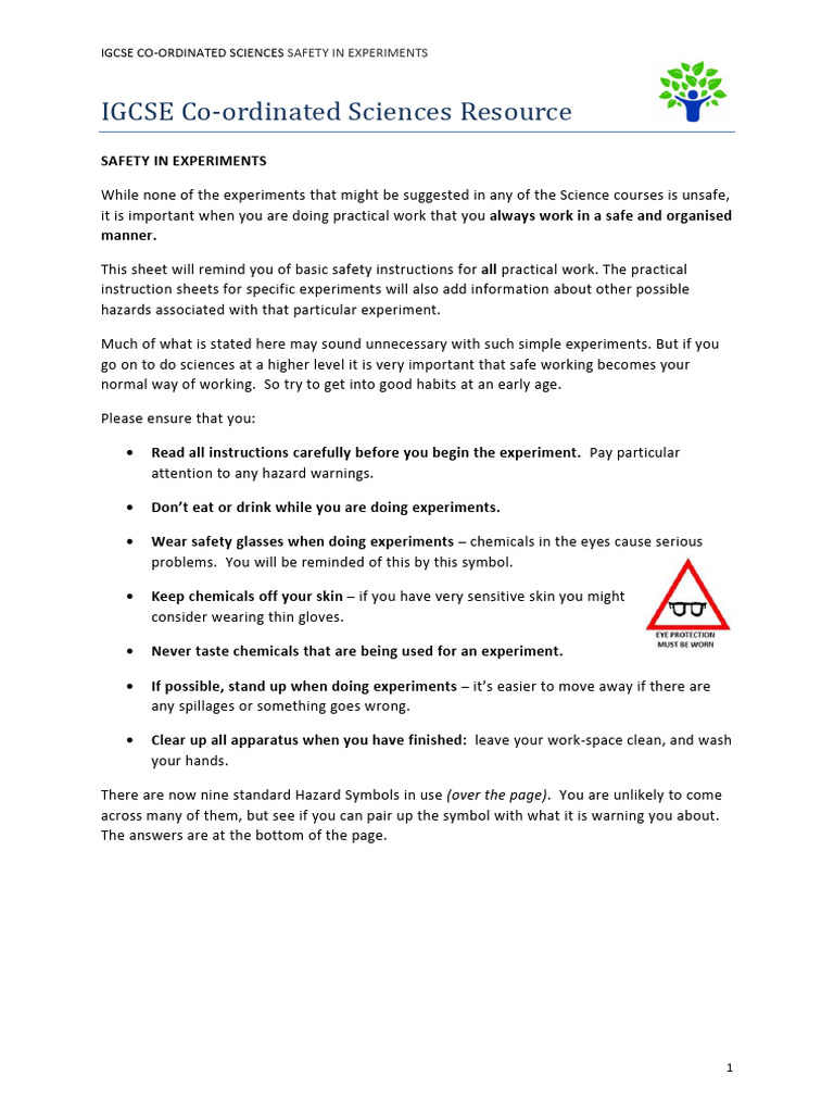IGCSE Science Lab Safety Guide | PDF | Hazards | Experiment