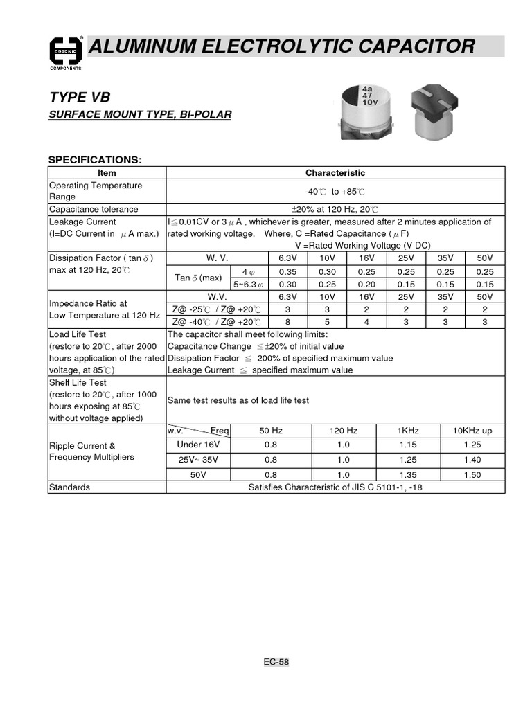 Cosonic [SMD] VB Series | PDF | Capacitor | Physical Quantities