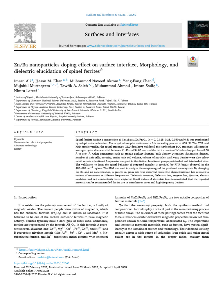 Zn/Ba Nanoparticles Doping Effect On Surface Interface, Morphology, and Dielectric Elucidation ...