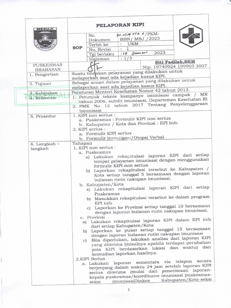 Sop Pelaporan Kipi | PDF