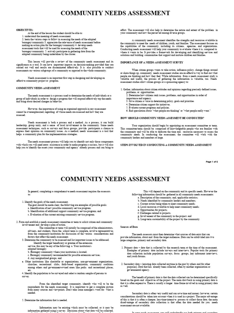 COMMUNITY NEEDS ASSESSMENT | PDF | Needs Assessment | Survey Methodology