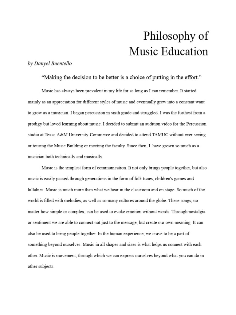 Philosophy of Music Education Sed300 | PDF | Disciplines | Liberal Arts ...