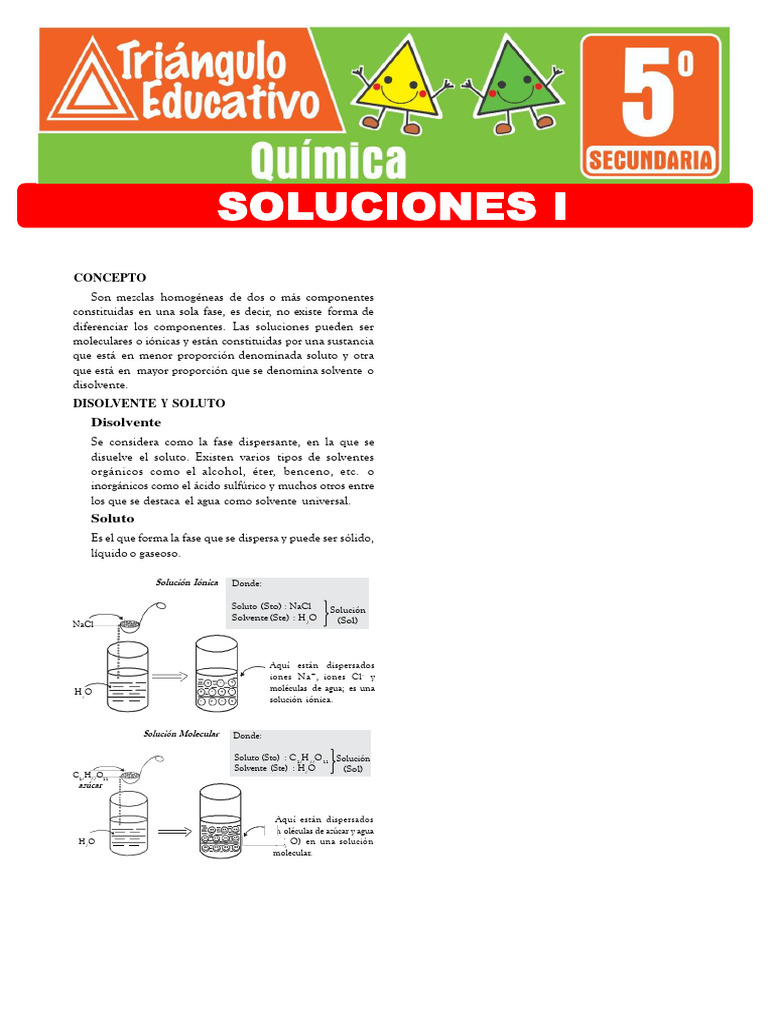 Ejercicios de Soluciones I para Quinto Grado de Secundaria | PDF | Solvente | Solubilidad