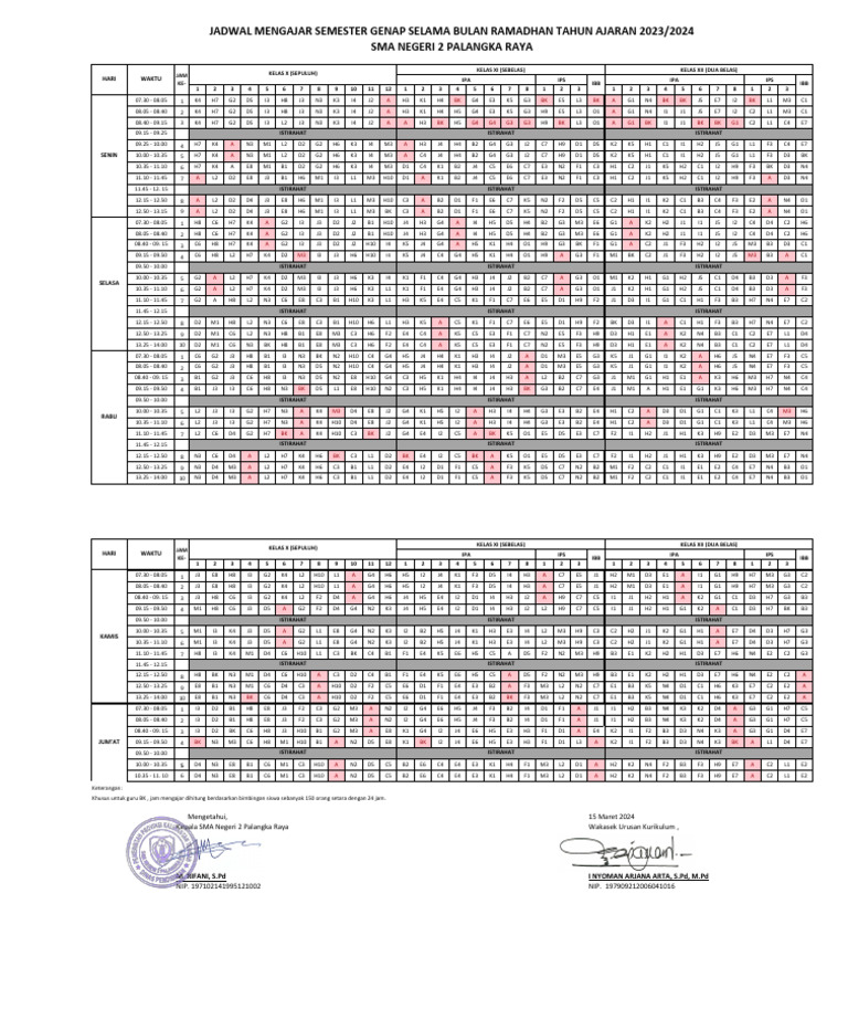Jadwal Mengajar Bulan Ramadhan Semester Genap T.A 2023-2024 | PDF