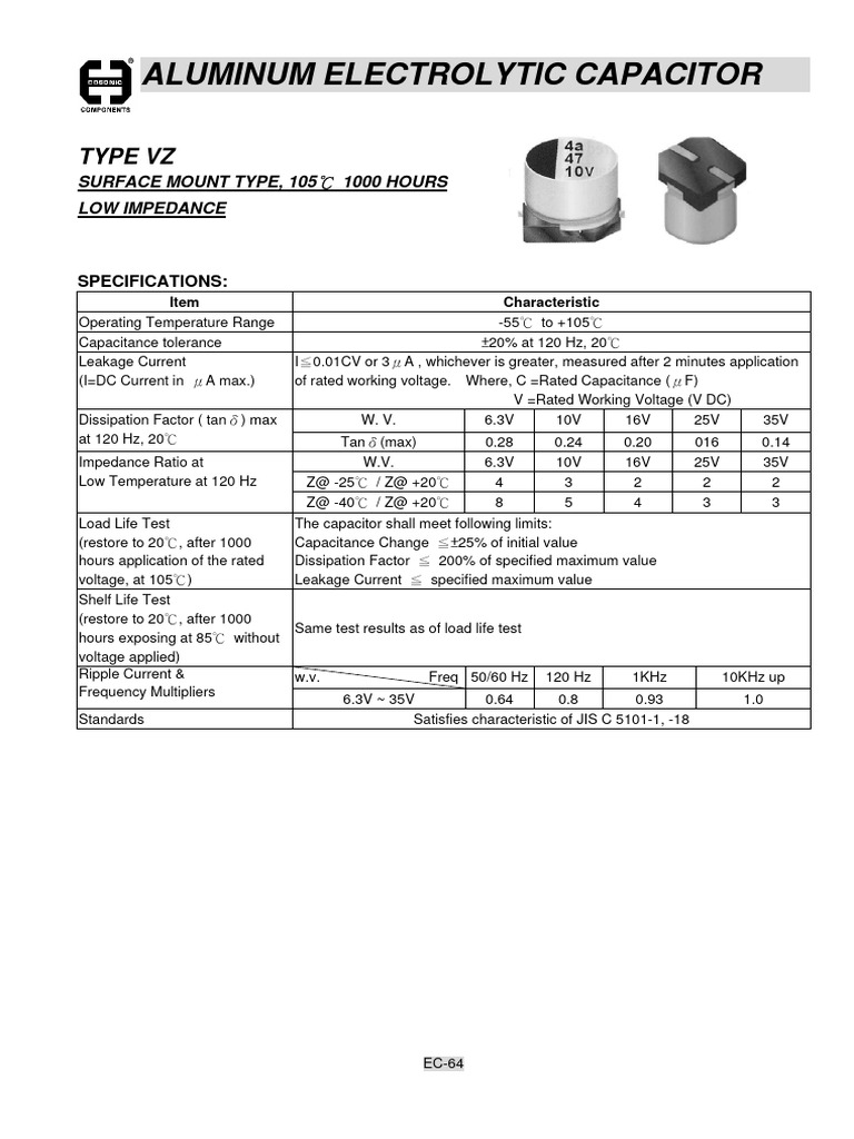 Cosonic [SMD] VZ Series | PDF | Capacitor | Voltage