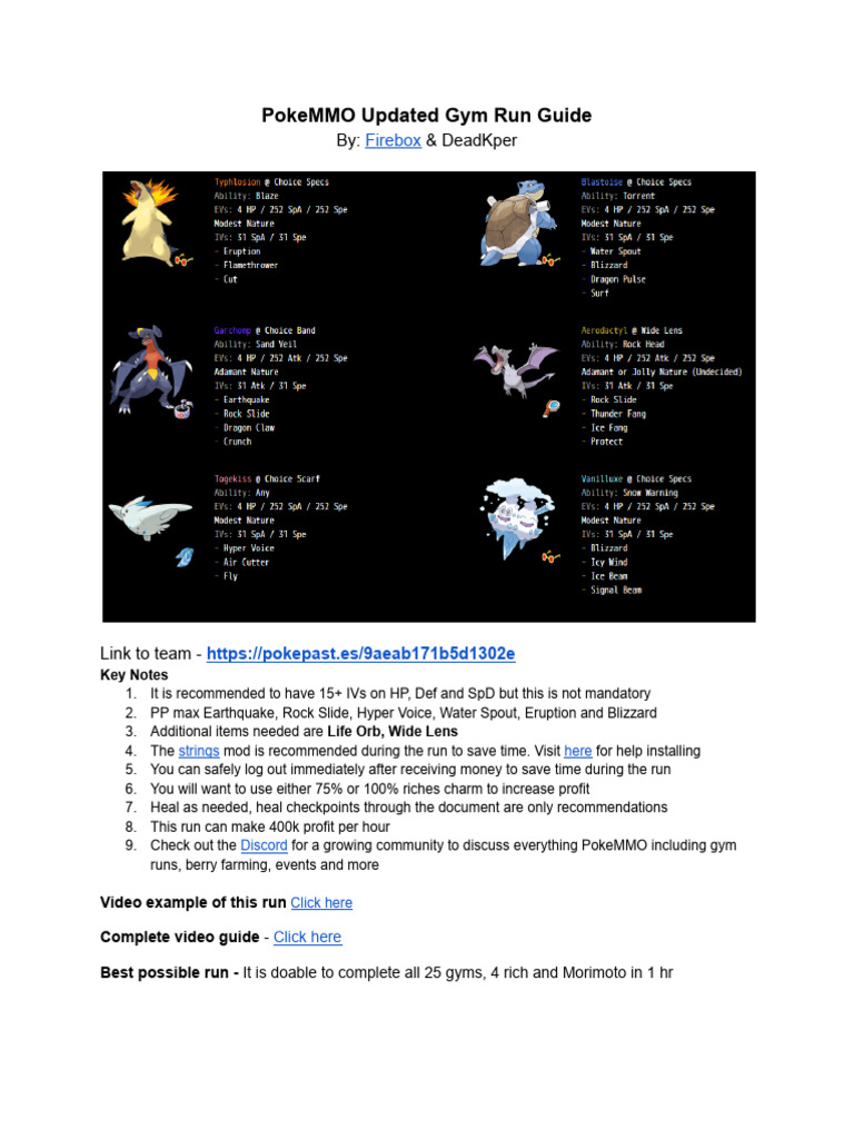 PokeMMO Gym Run Guide | PDF
