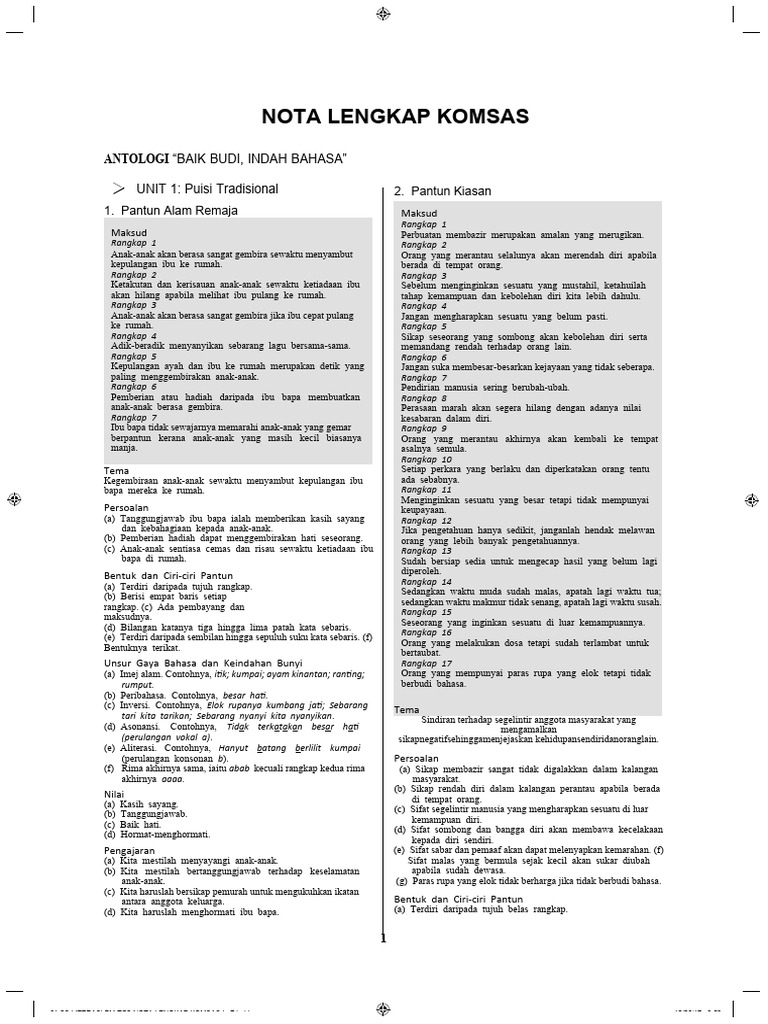 Nota Komsas Tingkatan 2 | PDF