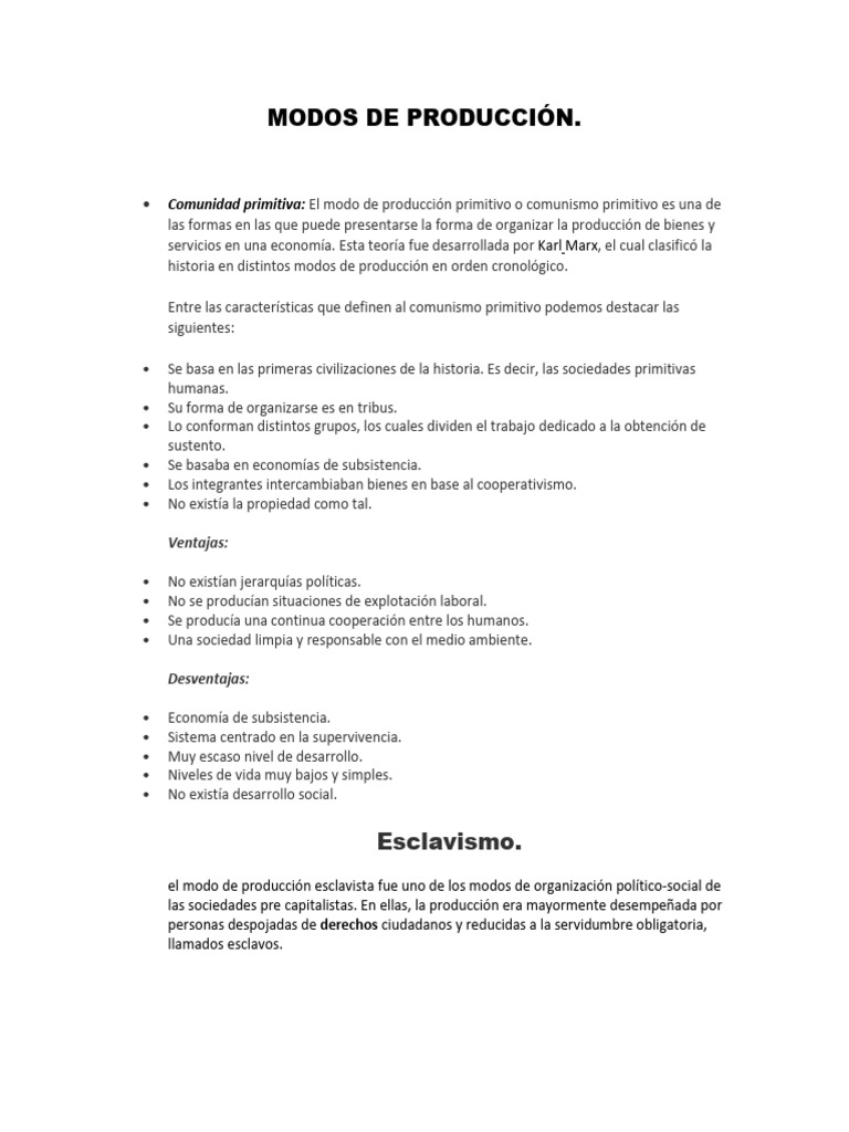 Modos de Producción | PDF | Feudalismo | Socialismo