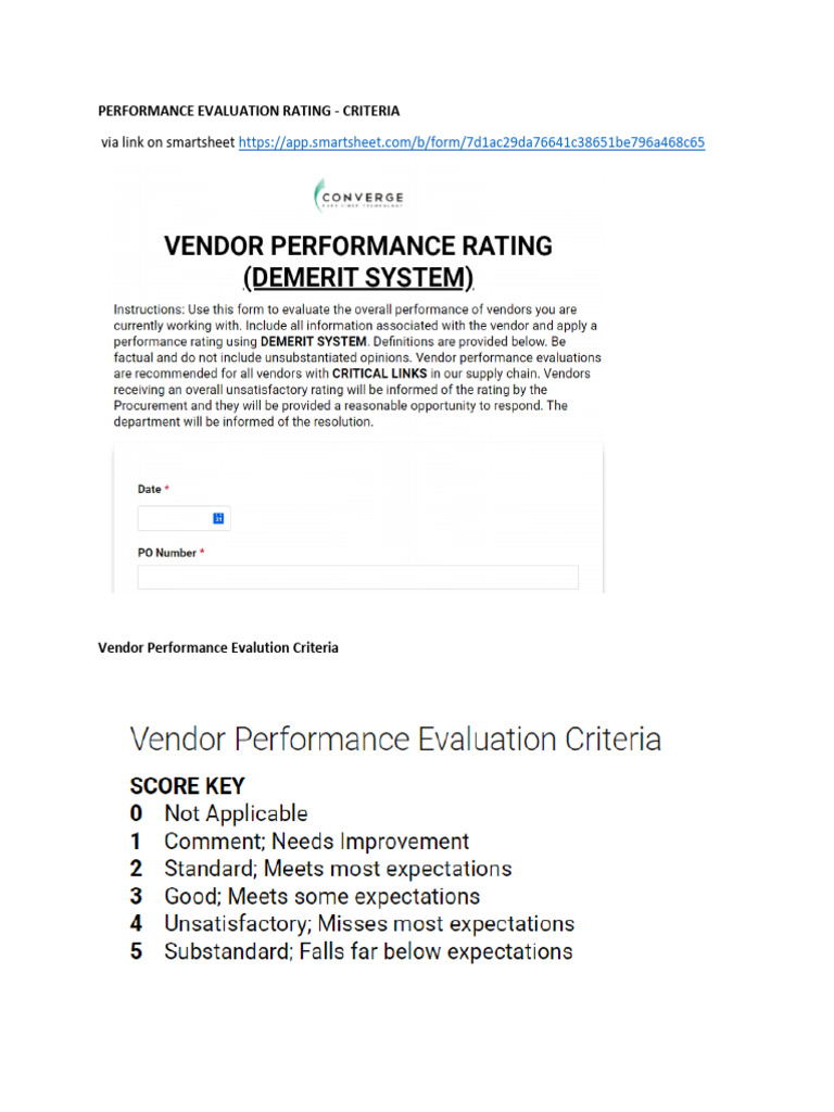 Vendor Performance Evaluation Definition | PDF