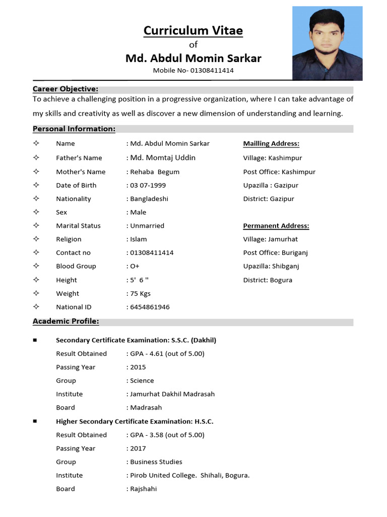 Momin CV2 (1) (1) | PDF | Cognition | Behavior Modification