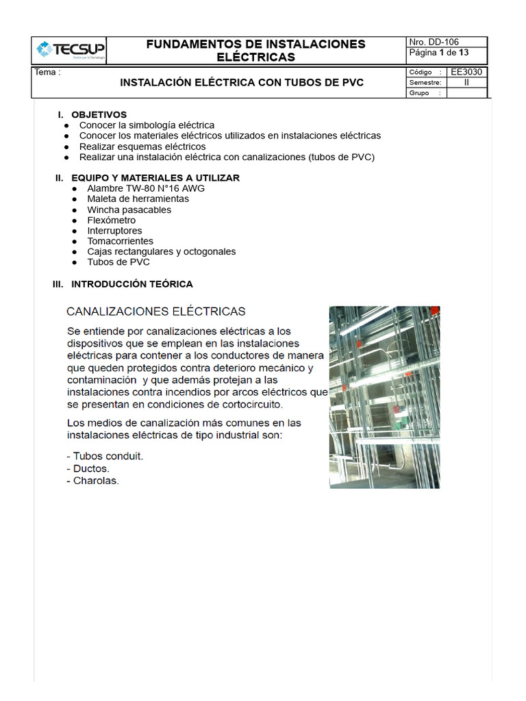 Tarea 03 Ins - Eléc.con Tubos de PVC (1) X | PDF | Tubería (transporte de fluidos) | Cableado ...