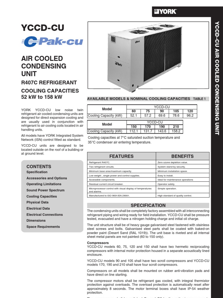 Yccd Cu Condensing Units 52 158 KW | PDF | Mechanical Fan | Thermostat