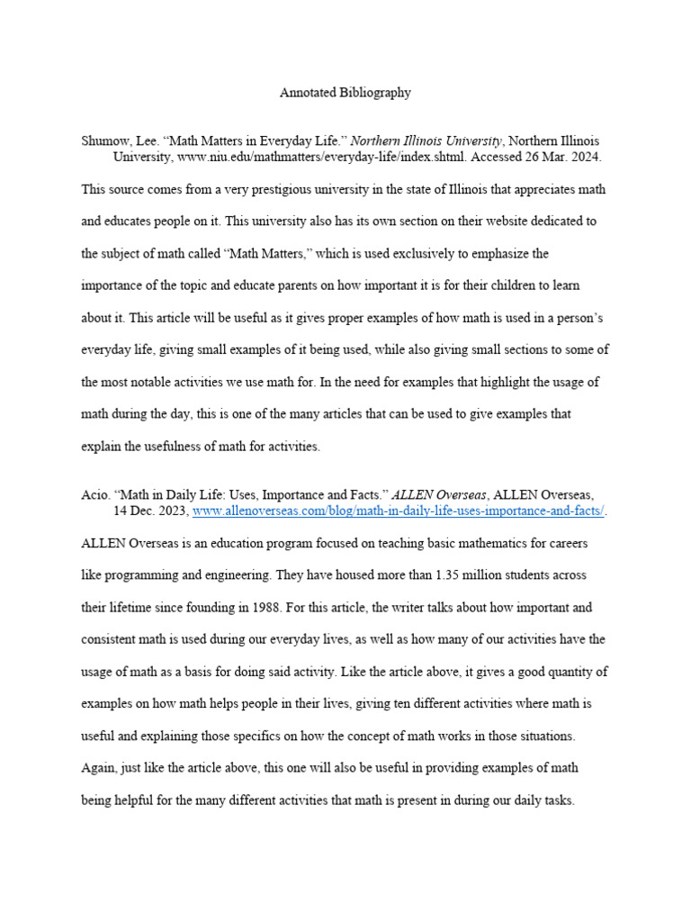 Annotated Bibliography Genre 1 Final | PDF | Mathematics | Knowledge