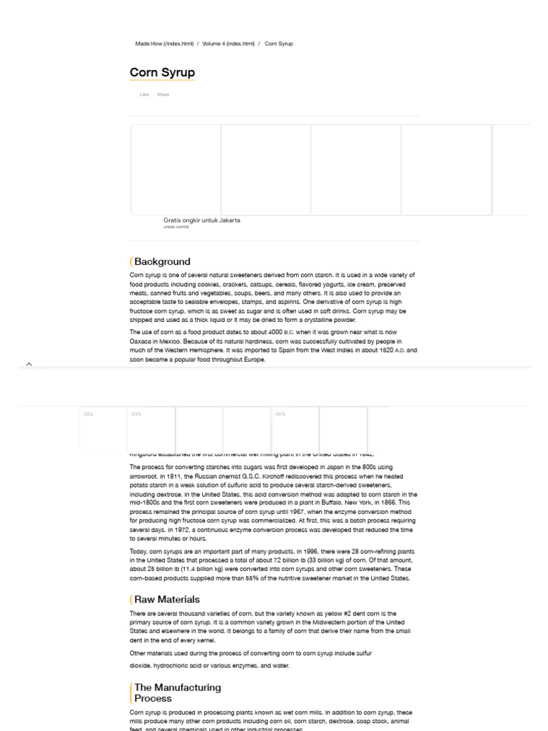Corn Syrup Production Process | PDF | Fructose | Sucrose