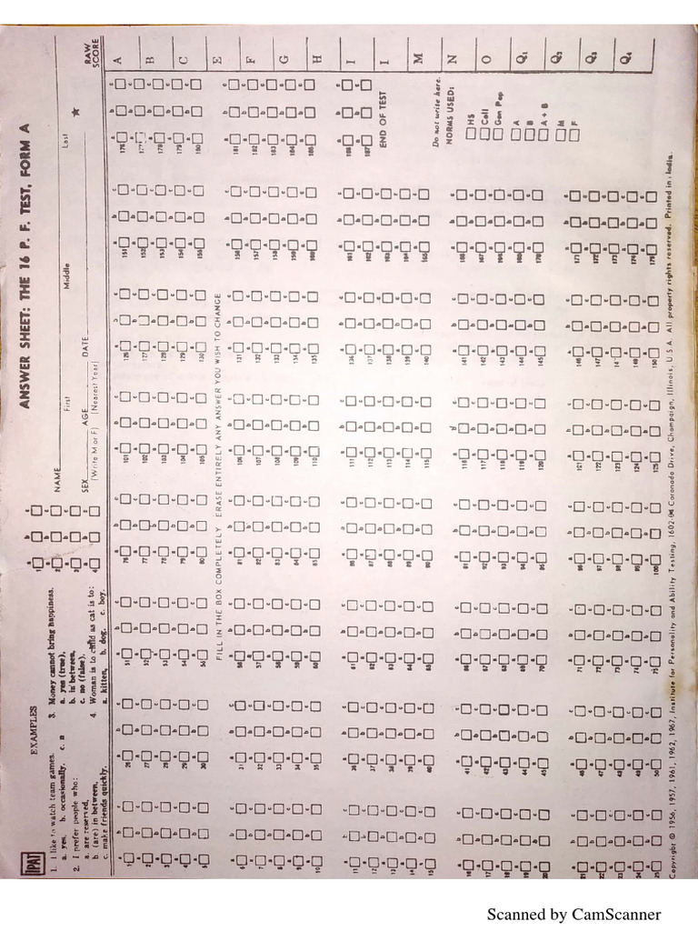 16 PF answer sheet | PDF