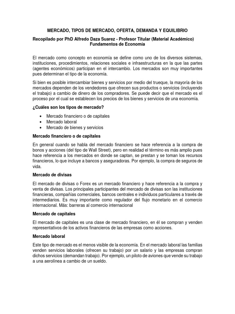 Mercado, Tipos de Mercado, Oferta y Demanda Semana 3 | PDF | Mercado ...