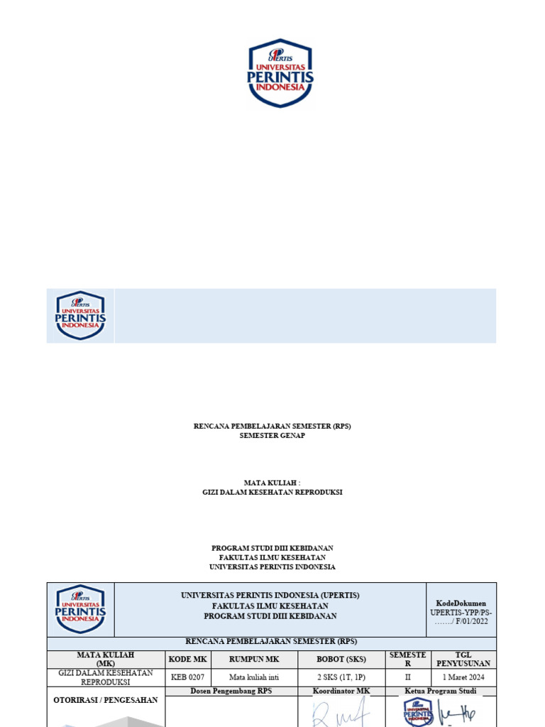 RPS Gizi Dalam Kespro | PDF