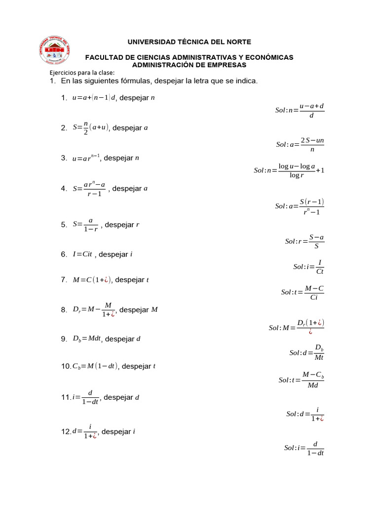 Ejercicios DESPEJE DE FÓRMULAS | PDF | Ajedrez
