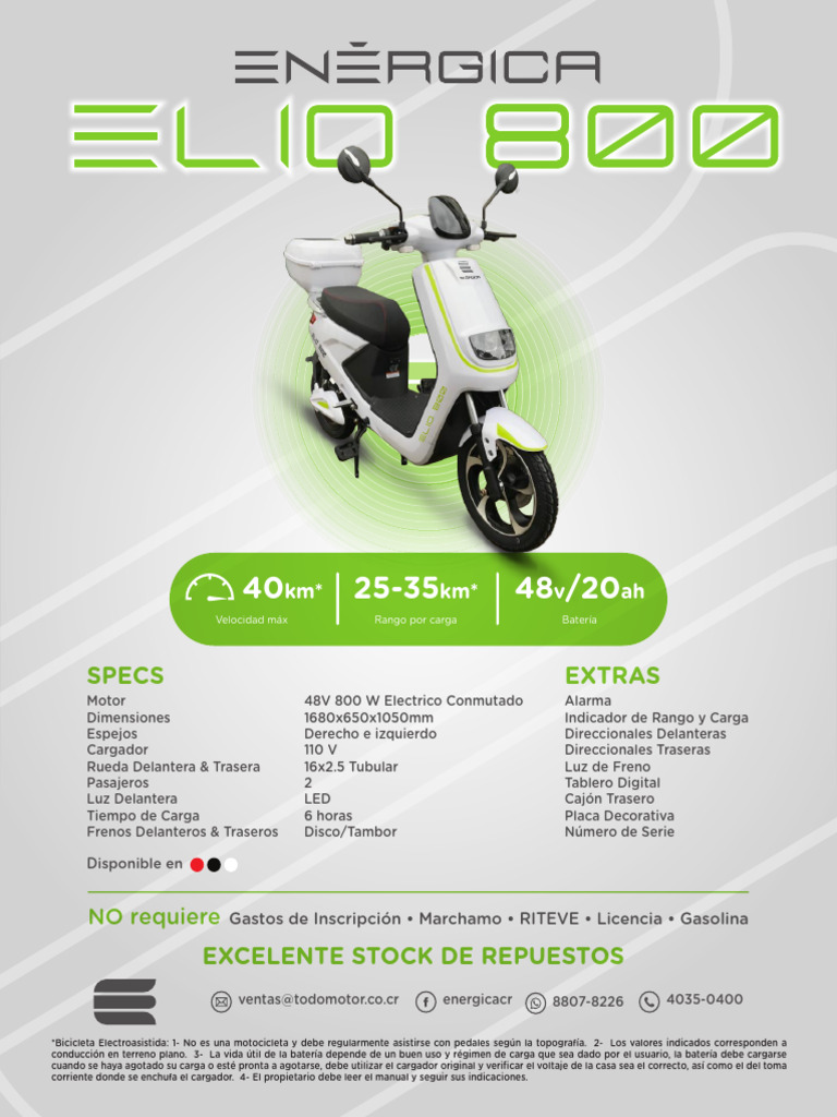 Catálogo de Bicicleta Eléctrica Elio 800 | PDF