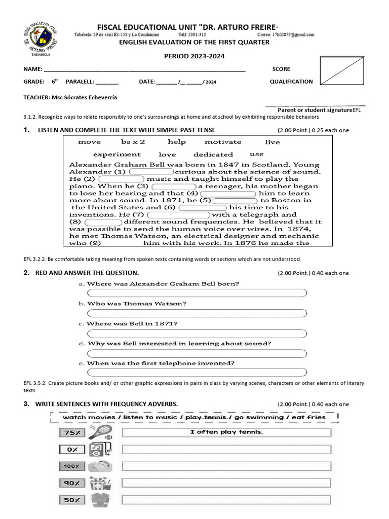 Fiscal Educational Unit "Dr. Arturo Freire: English Evaluation of The ...