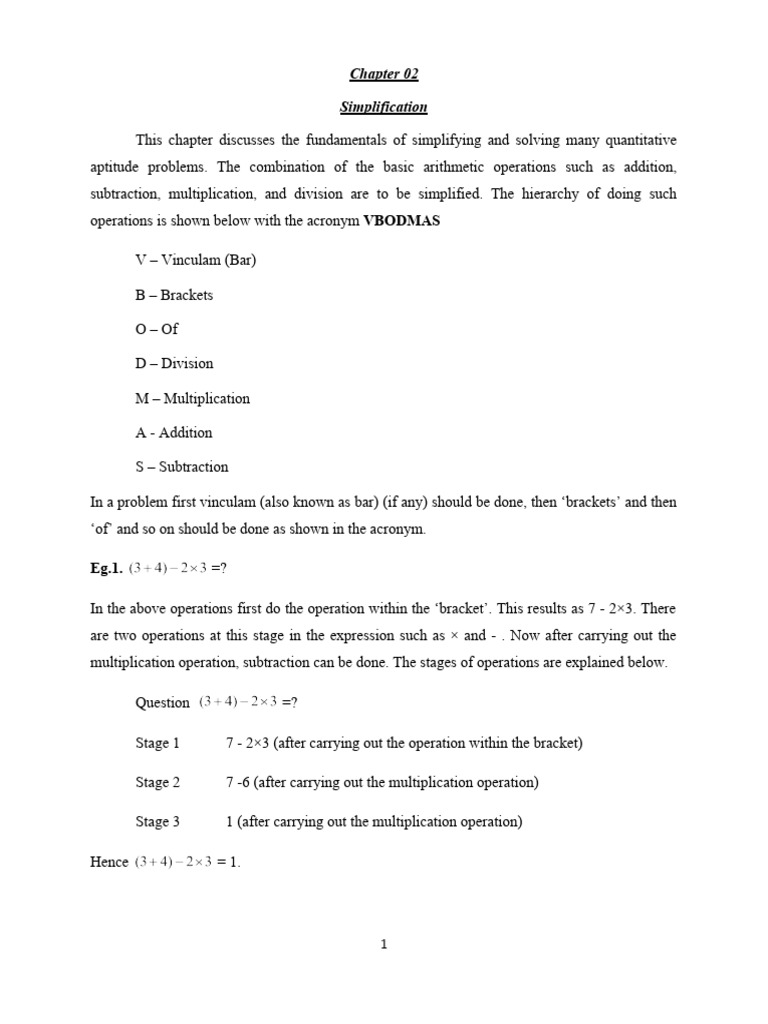 Chapter 02 Simplification | PDF | Mathematical Concepts | Elementary Mathematics