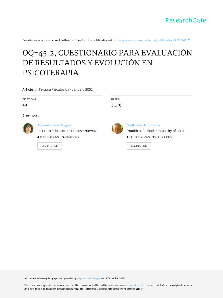 OQ-45.2: Evaluación en Psicoterapia | PDF | Depresión (estado de ánimo ...