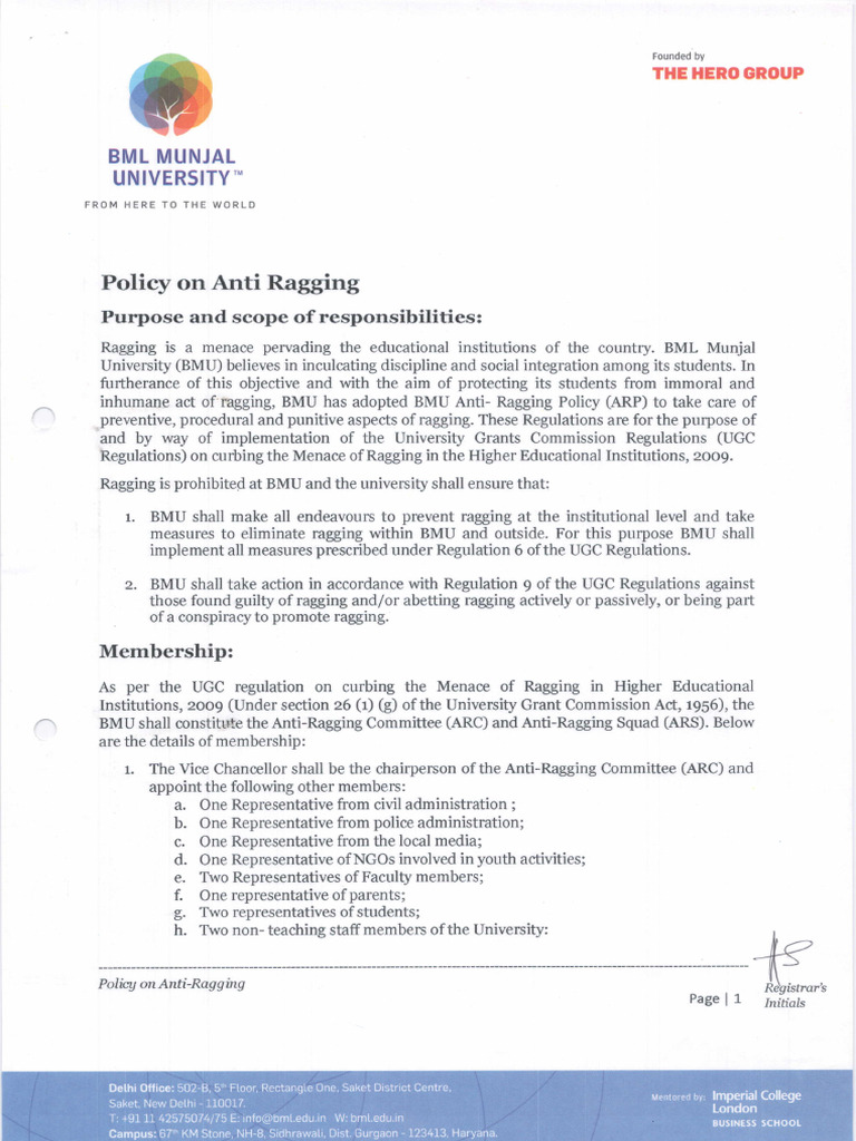Anti Ragging Policy | PDF | Justice | Crime & Violence
