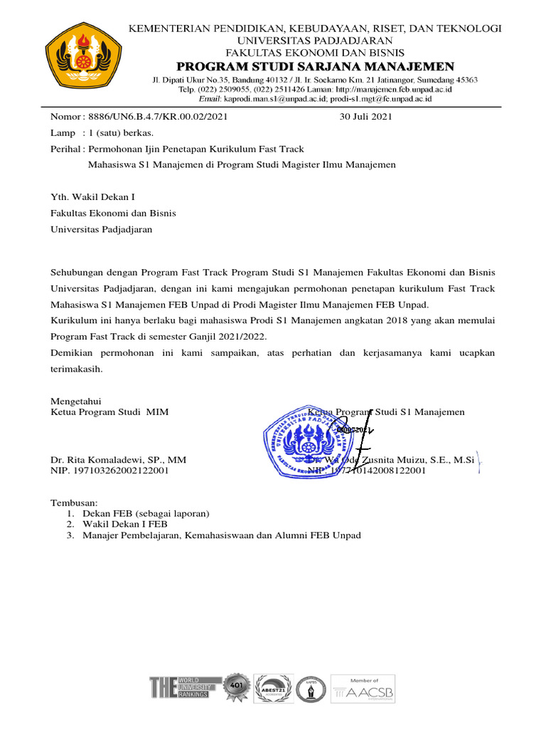 Izin Kurikulum Fast Track Unpad | PDF | Bisnis