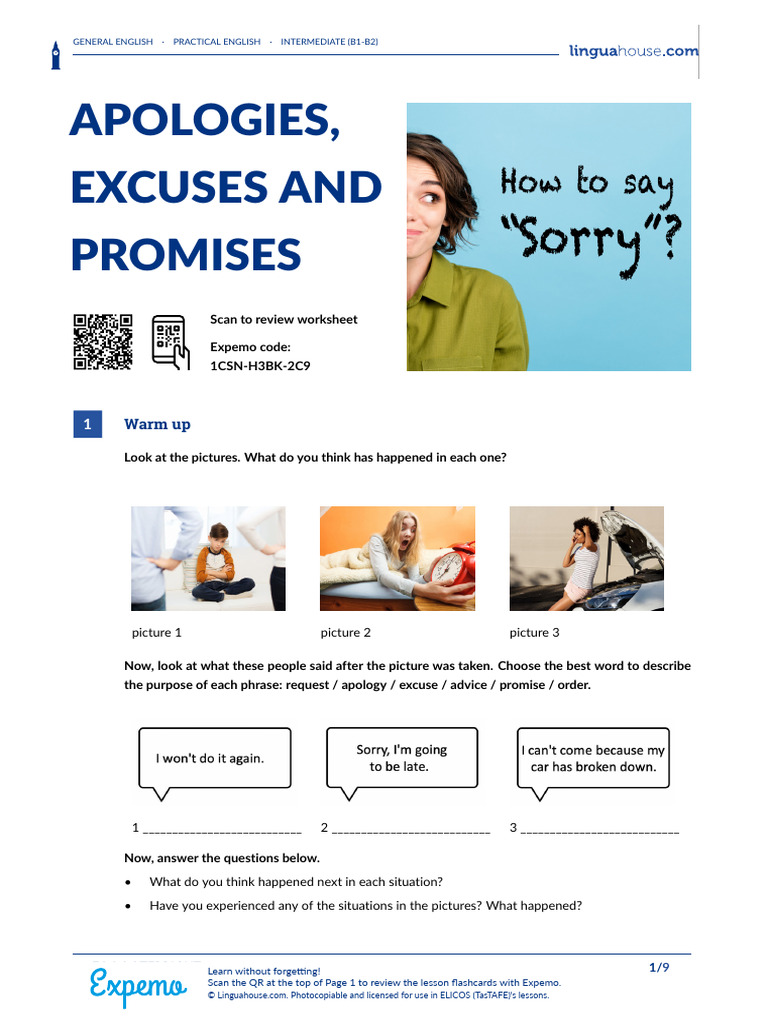 Apologies, Excuses, and Promises Guide | PDF