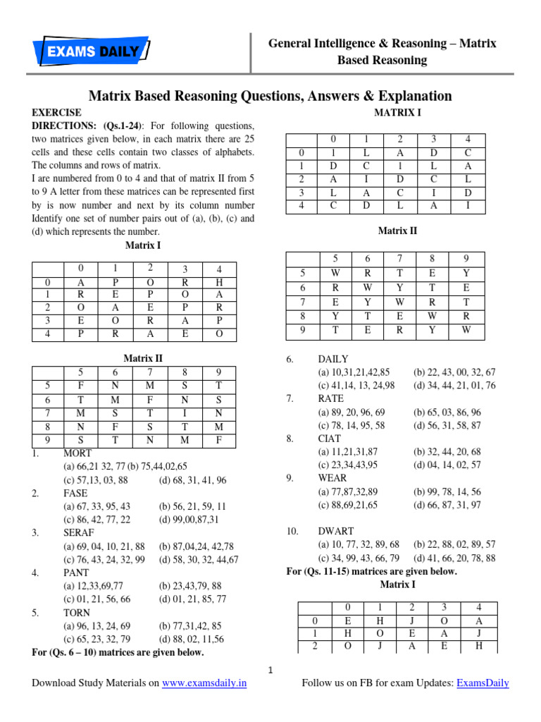 Matrix Reasoning Questions Answers And Explanation Pdf Matrix