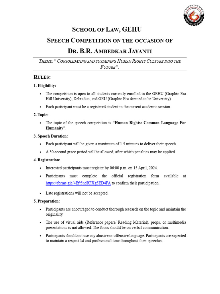 Speech Competition Rule Book | PDF | Justice | Crime & Violence