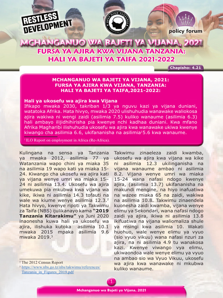 Policy Forum - Mchanganuo Wa Bajeti Ya Vijana, 2021 Brief | PDF | Business