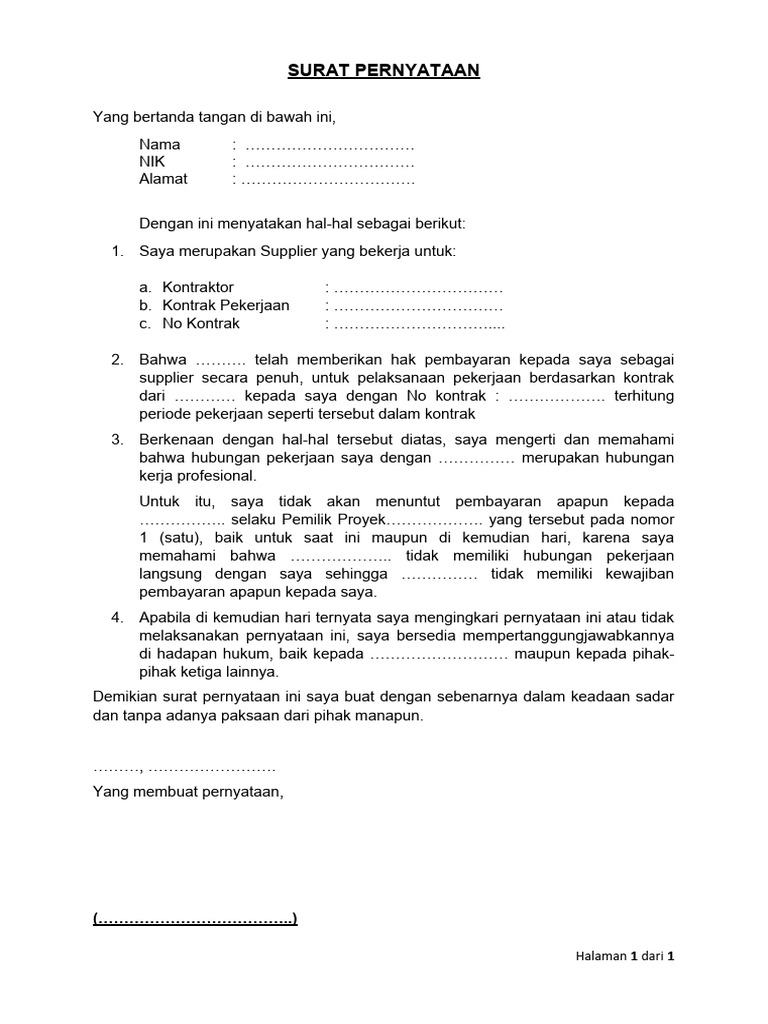 Pernyataan Subcon and Supplier (Format) | PDF | Karier & Perkembangan | Pengelolaan Keuangan & Uang