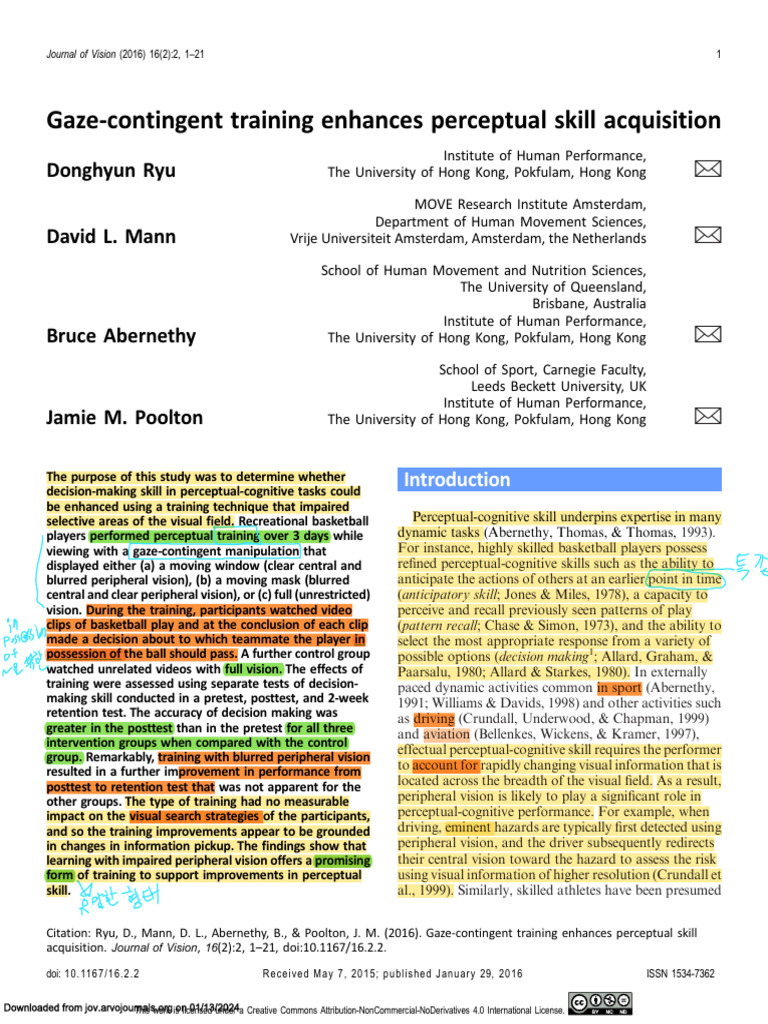 ) Gaze-Contingent Training Enhances Perceptual Skill Acquisition (Decision Making) | Download ...