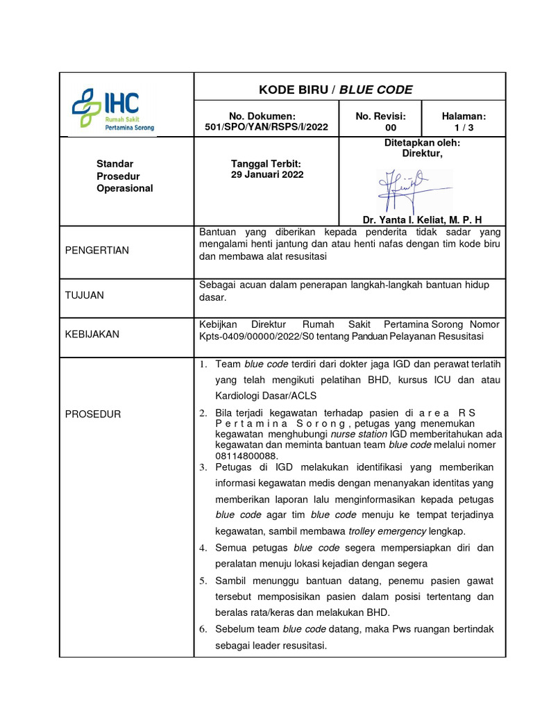 Spo Blue Code RSPS | PDF