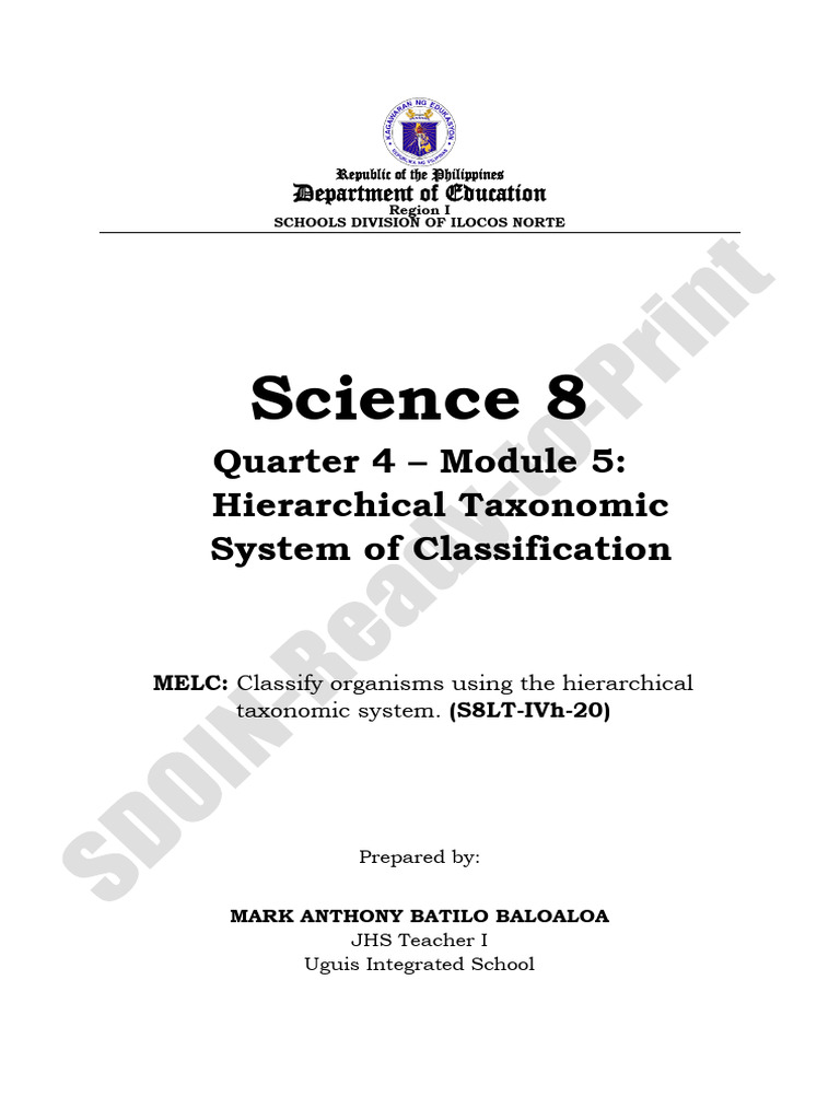 Science 8 Q4 Week4 Mod5 MELC06 BaloaloaMark Anthony | PDF | Biological Nomenclature | Biology