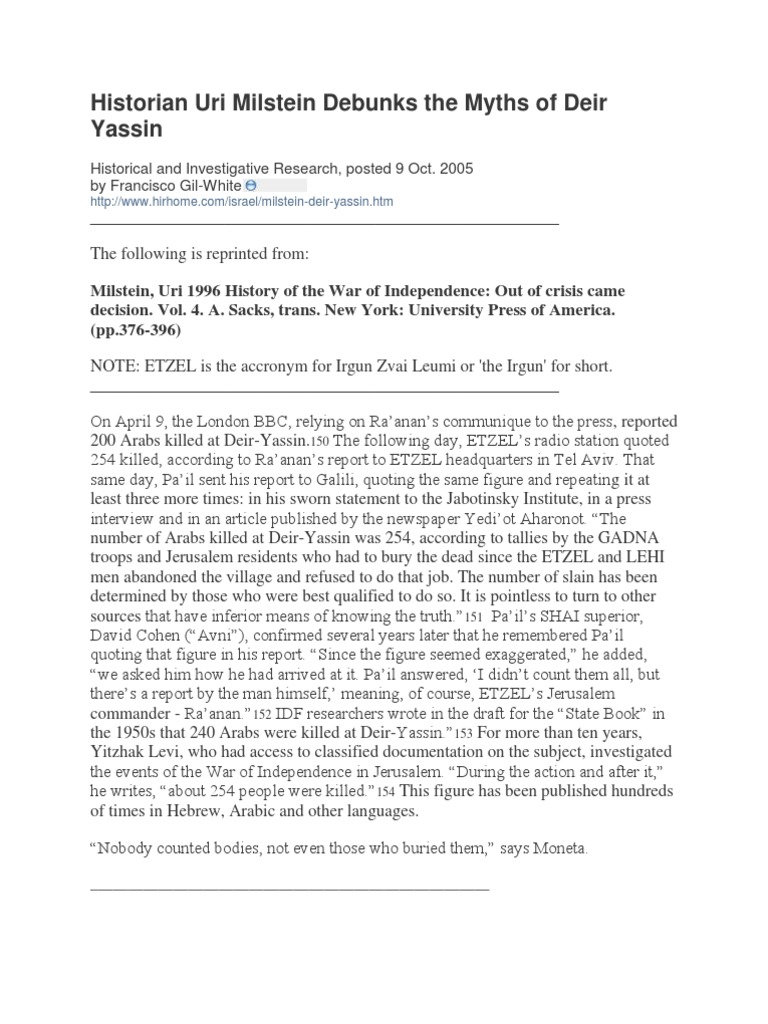 Historian Uri Milstein Debunks The Myths of Deir Yassin | PDF ...
