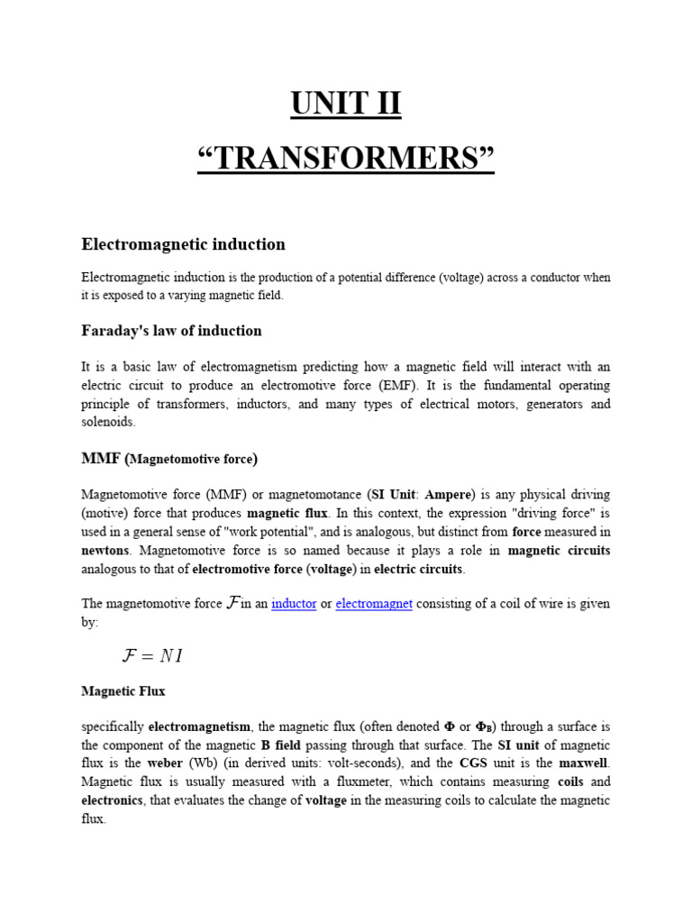 UNIT II New | PDF | Transformer | Electromagnetic Induction